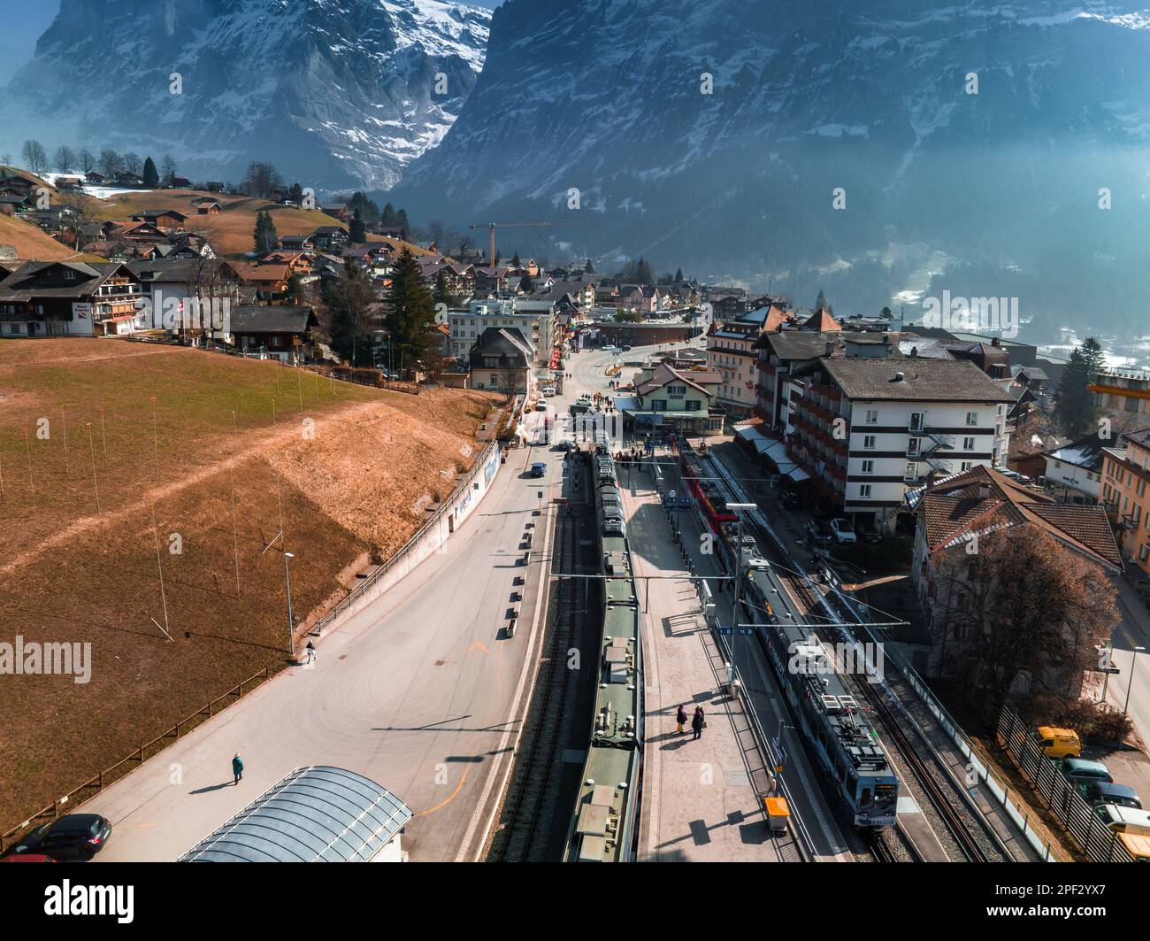 Aerial panorama of the Grindelwald, Switzerland village view near Swiss ...