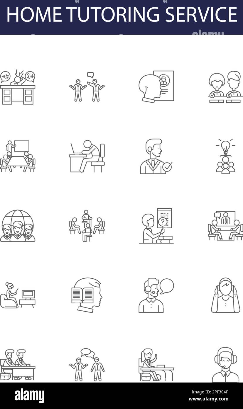 Home tutoring service line vector icons and signs. Home, Service, Education, Academy, Lessons ...