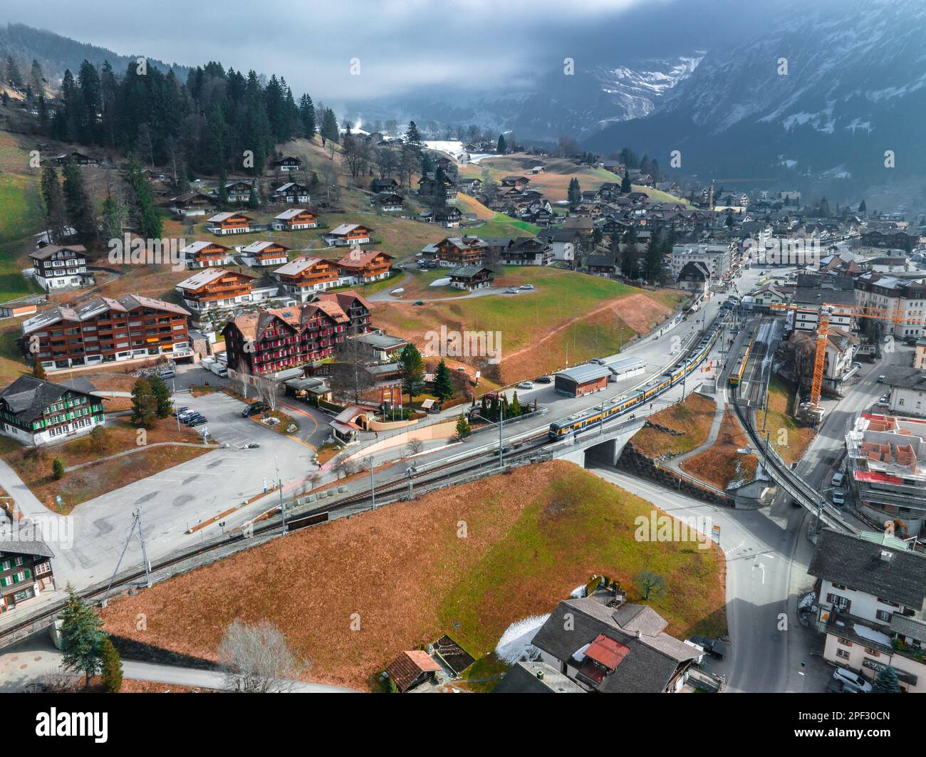 Aerial panorama of the Grindelwald, Switzerland village view near Swiss ...