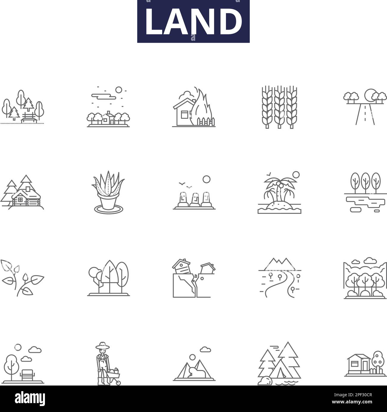 Land line vector icons and signs. ground, soil, acreage, terrain, area ... Land line vector icons and signs. ground, soil, acreage, terrain, area ...