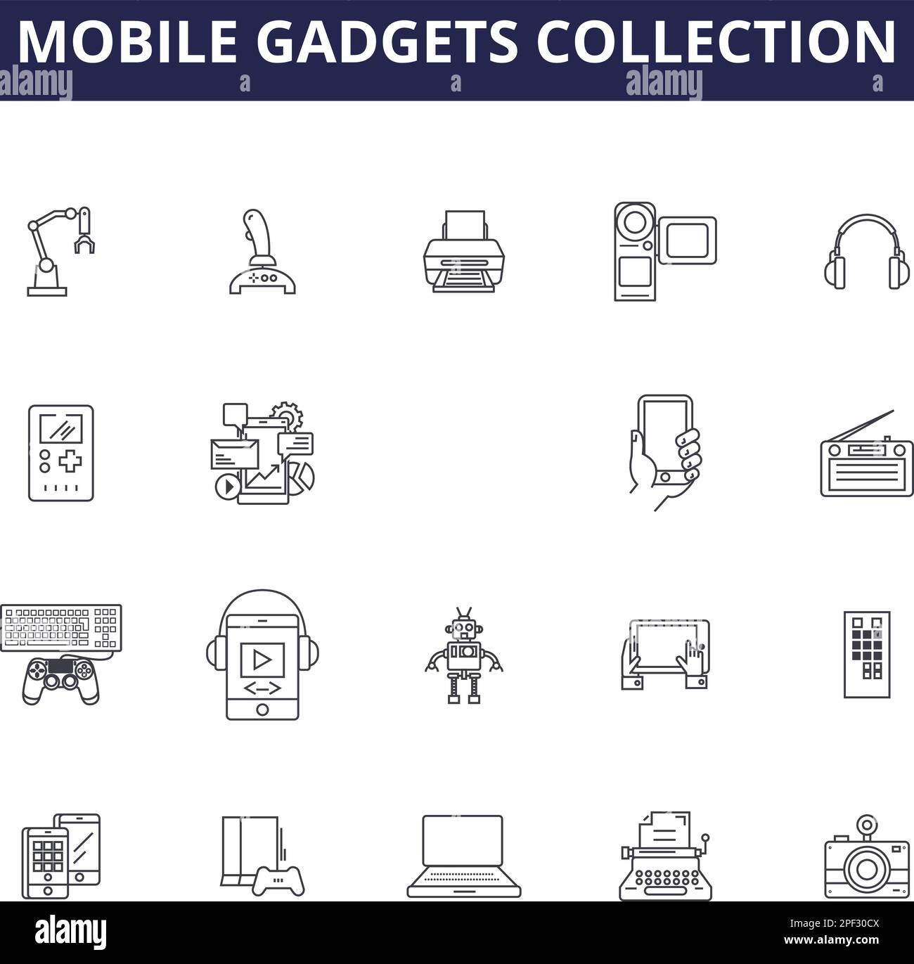 Mobile gadgets collection line vector icons and signs. Tablets ...