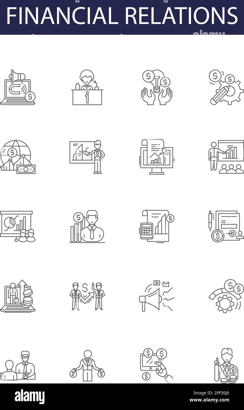 Financial relations line vector icons and signs. Relations, Investment, Capital, Banking ...