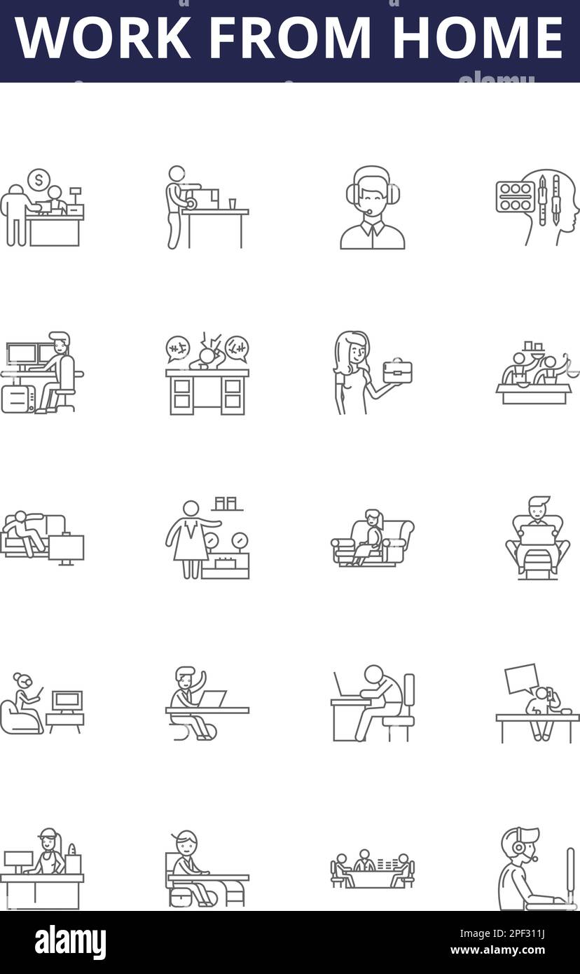 Work from home line vector icons and signs. Telecommuting, Flexible ...