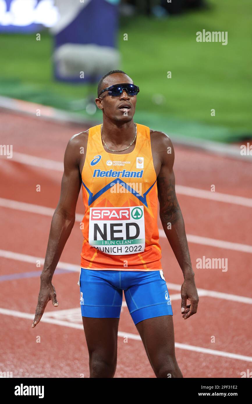 A Dutch runner at the start of the 4 * 400m Relay Final at the European Athletics Championship ...