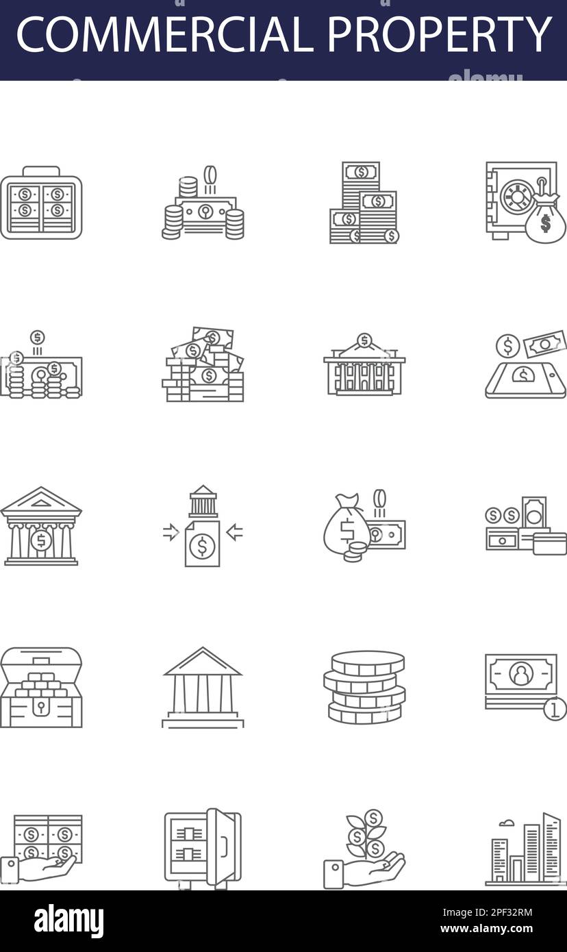 Commercial property line vector icons and signs. Building, Investment, Lease, Retail, Market ...