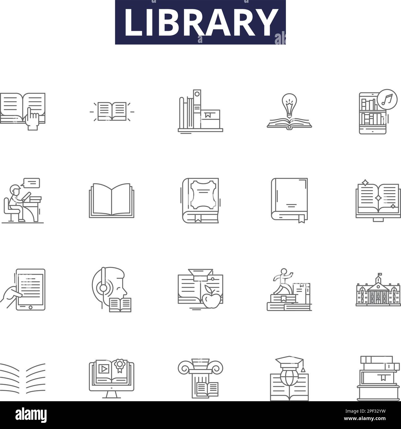 Library line vector icons and signs. cataloguing, catalogs, archives ...
