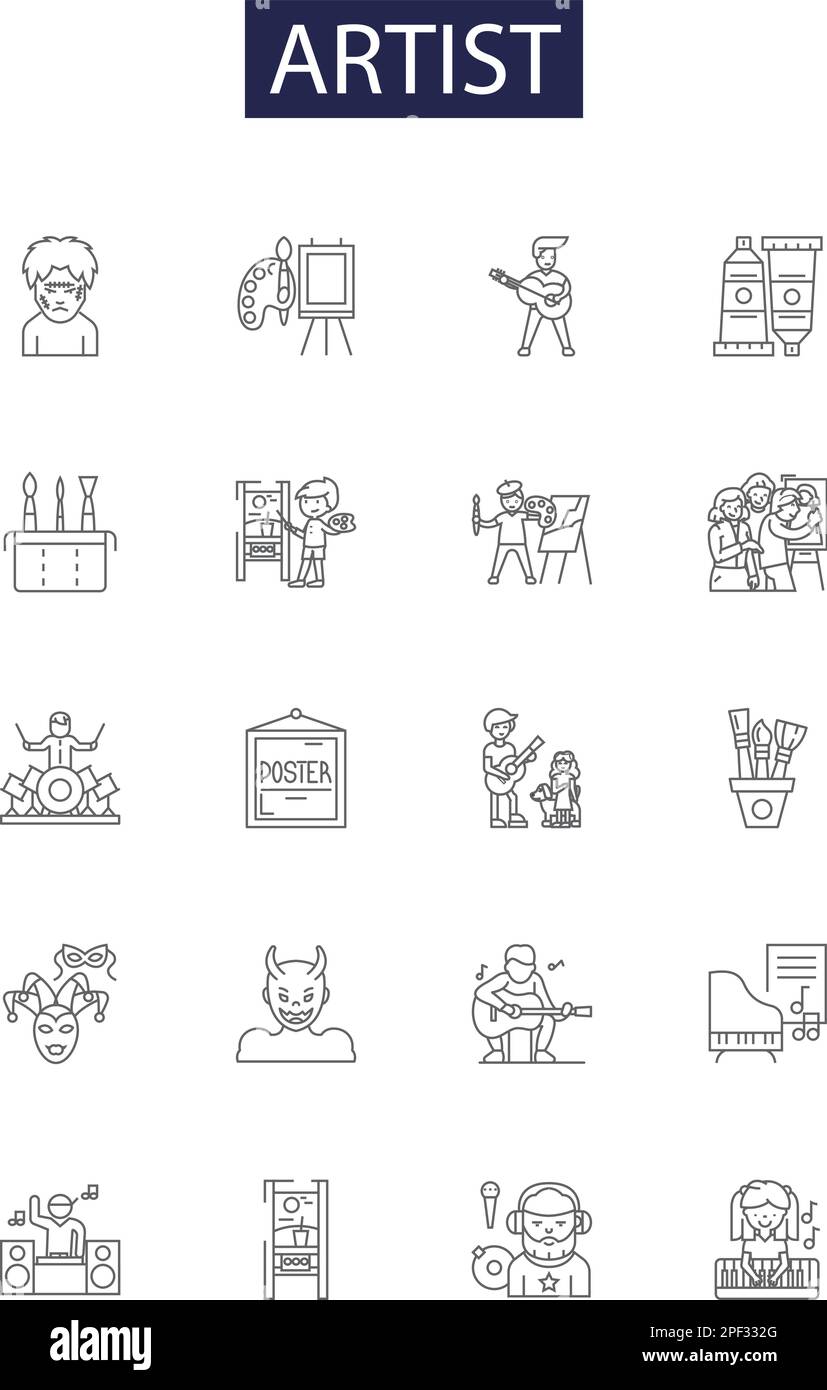 Artist line vector icons and signs. Sculptor, Singer, Dancer, Musician ...