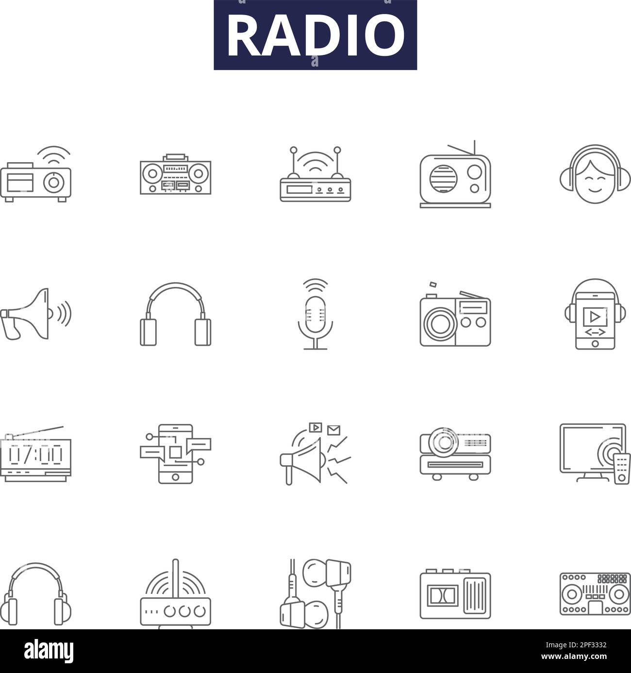 Radio Line Vector Icons And Signs Broadcast Technology Frequencies