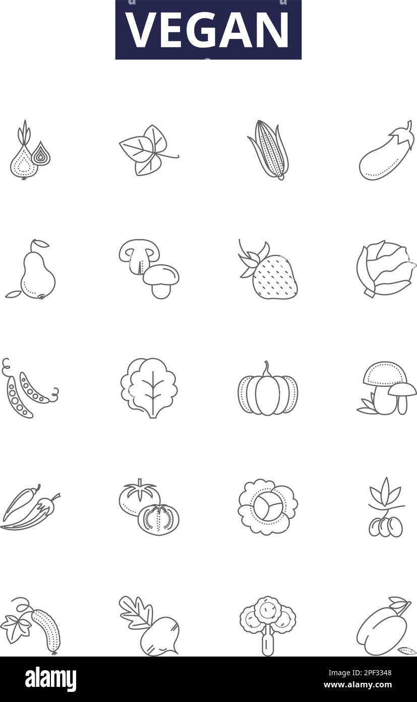 Vegan line vector icons and signs. cruelty-free, dairy-free, plant ...