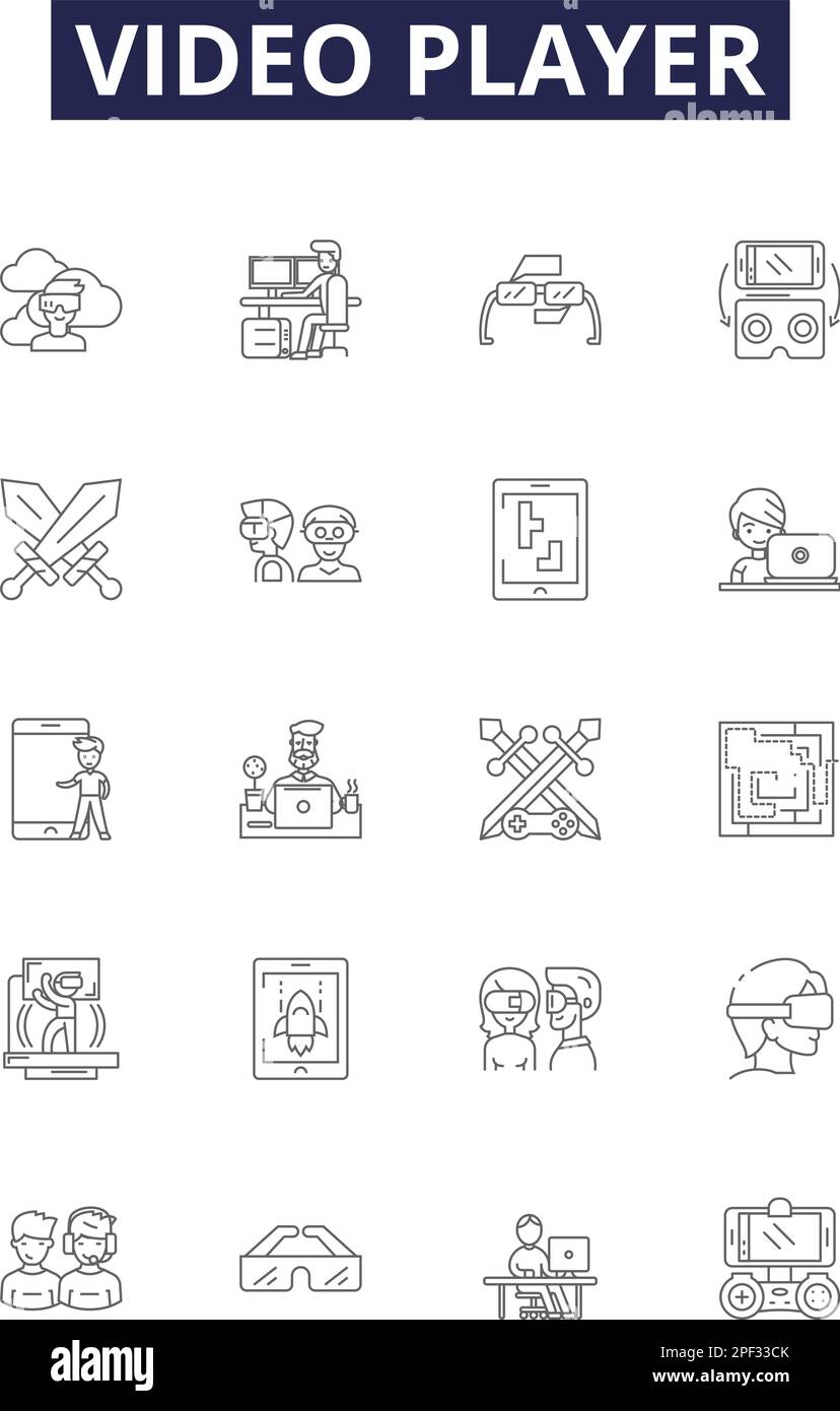 Video player line vector icons and signs. Browser, Streaming, Software ...