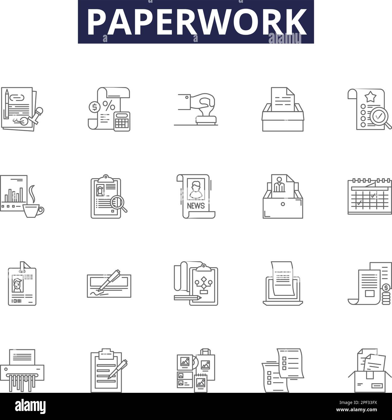 Paperwork Line Vector Icons And Signs Documents Record Keeping Data