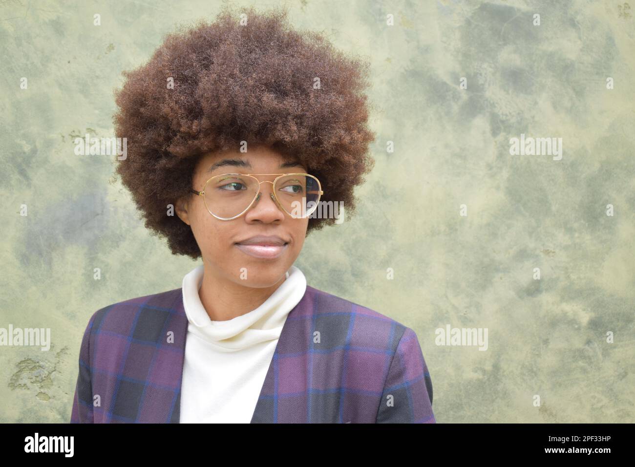 A Beautiful Black Female Model with Afro Hairstyle Wearing Glasses ...