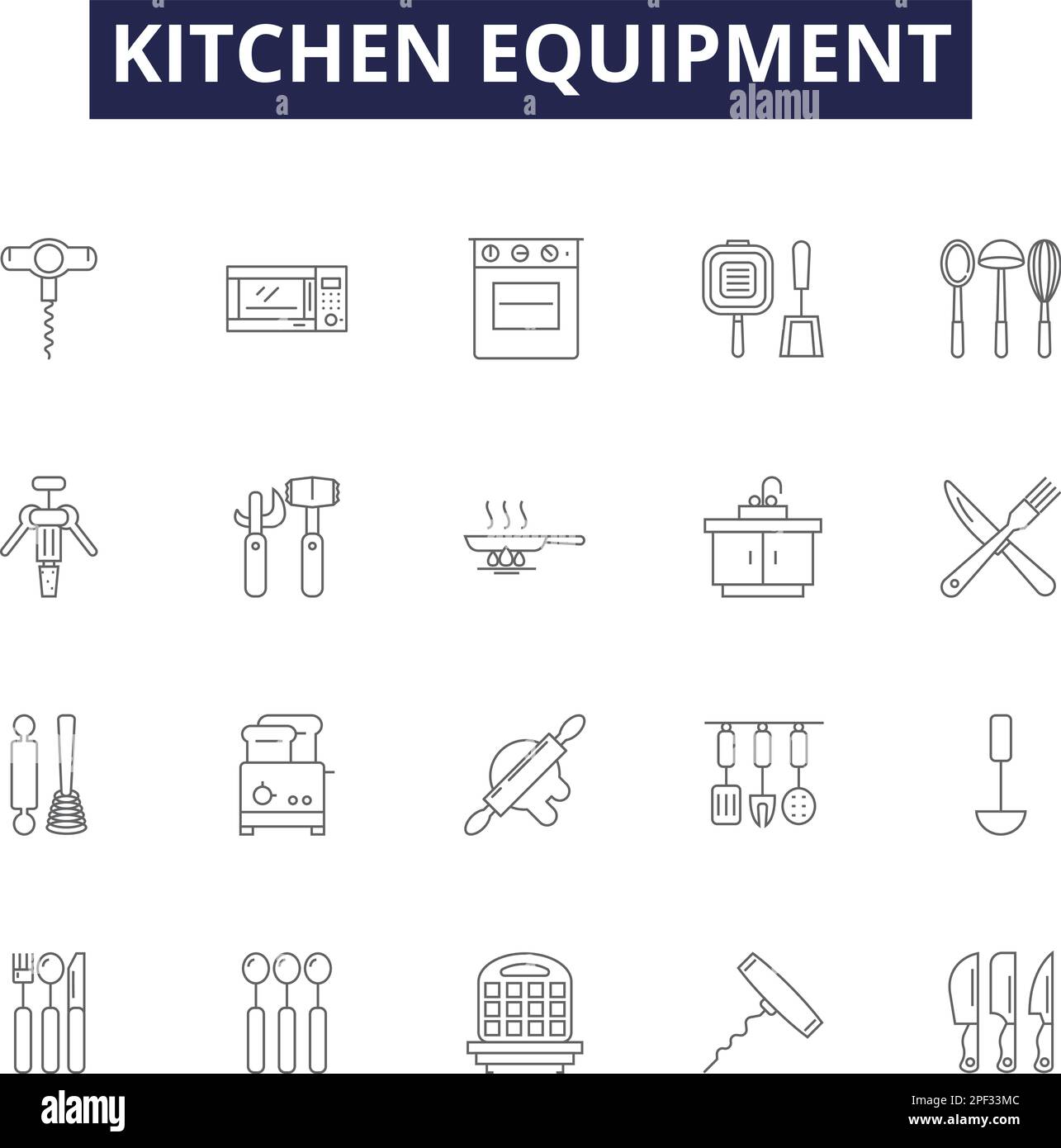 Kitchen equipment line vector icons and signs. stove, sink ...