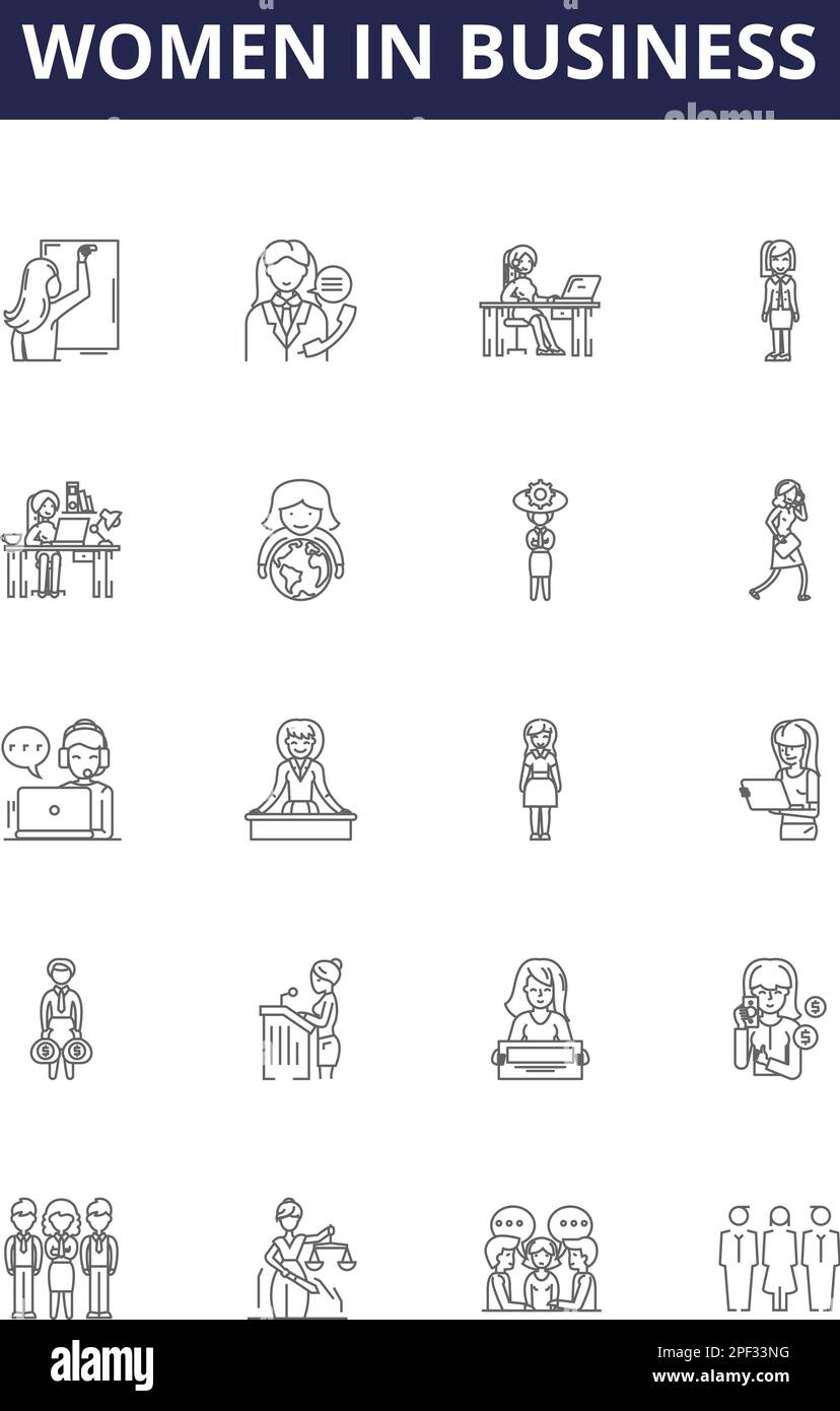 Women in business line vector icons and signs. Entrepreneurs ...