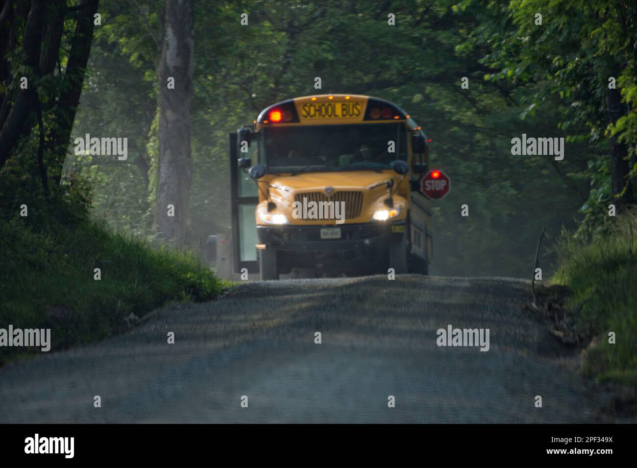 UNITED STATES - June 5, 2019: A school bus on Short Hill Mountain Road ...