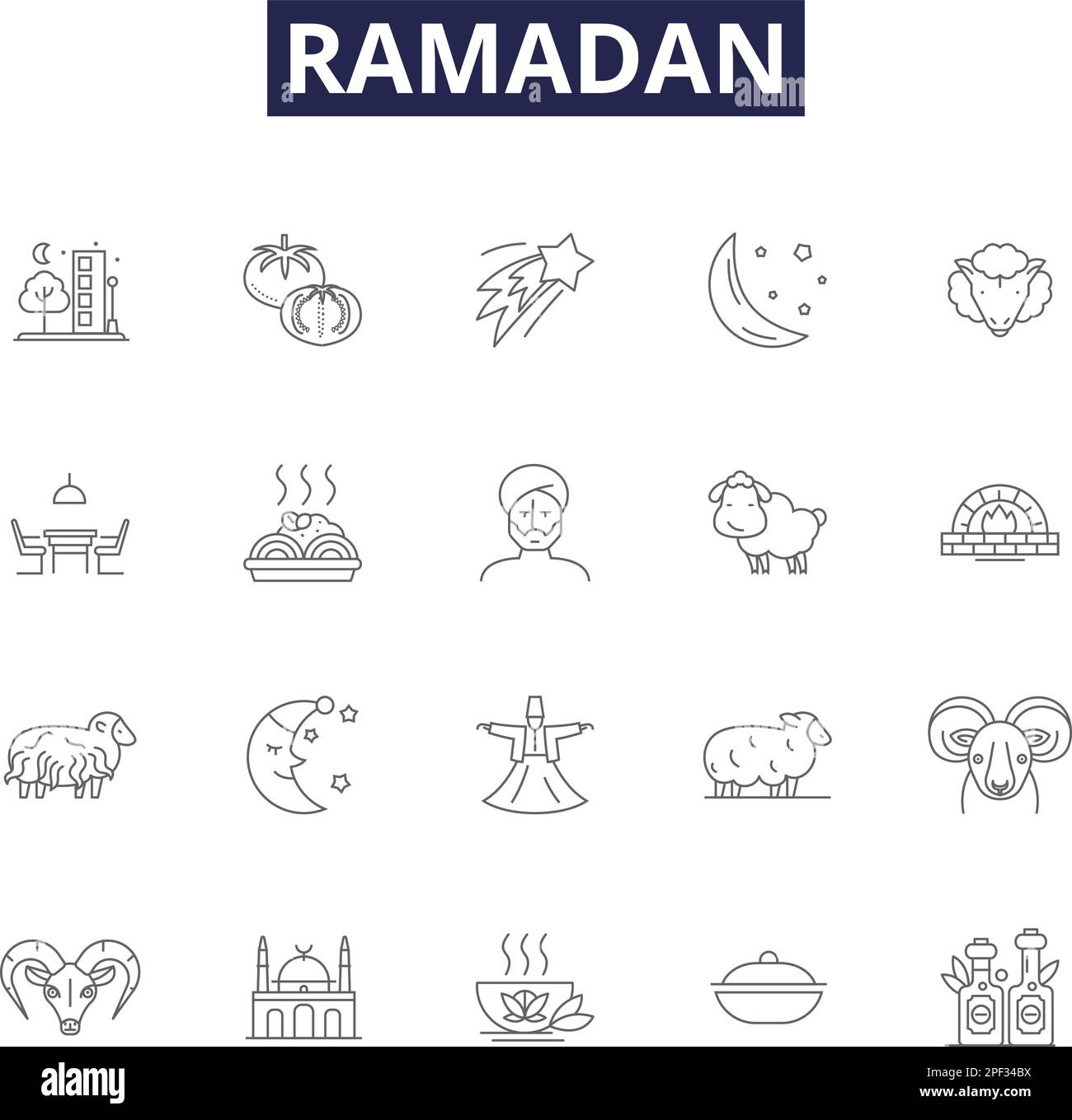 Ramadan line vector icons and signs. Fast, Islam, Prayer, Month, Qur'an ...