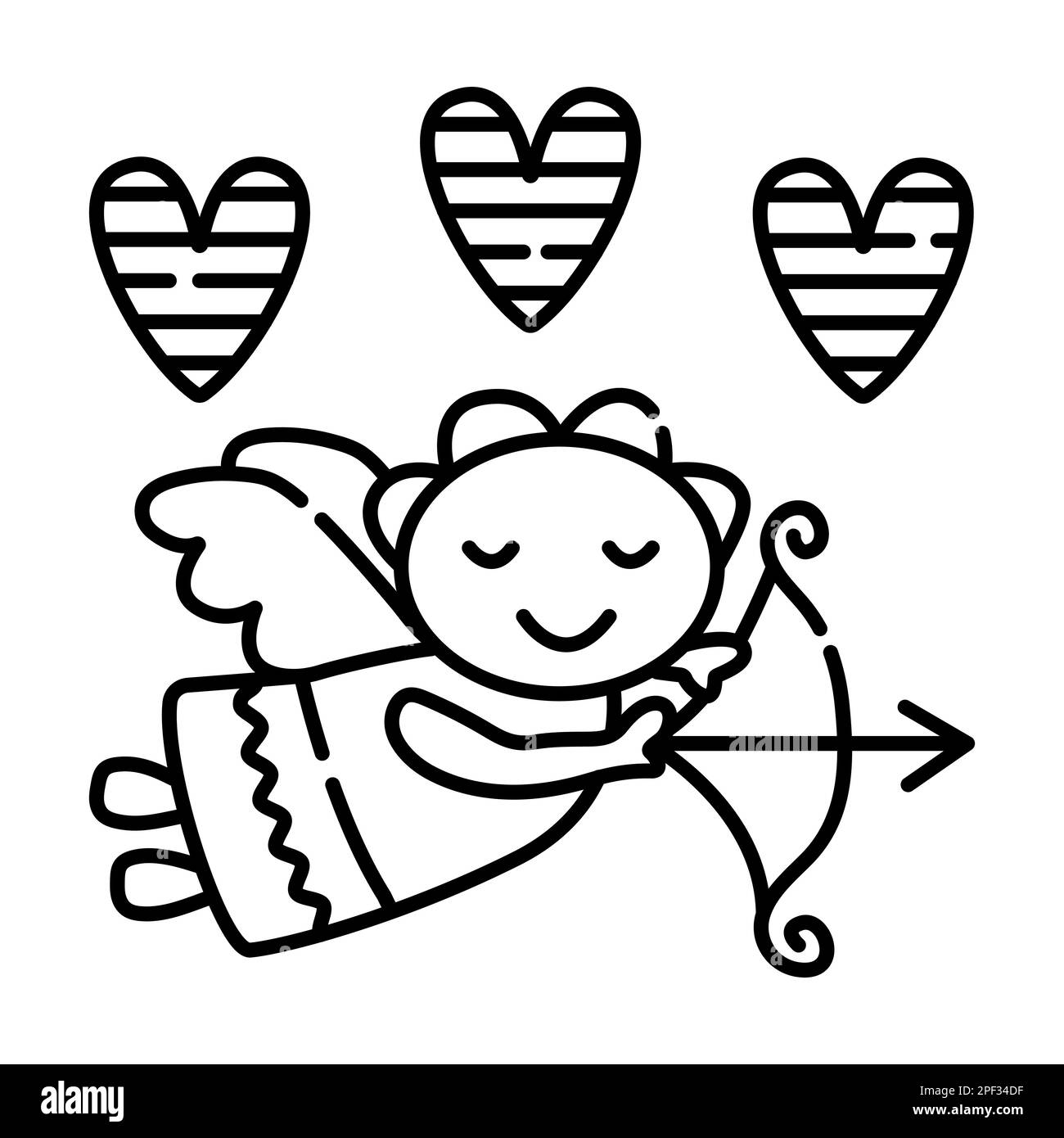 Black line flying cupid with bow and arrow in his hands. And also there ...