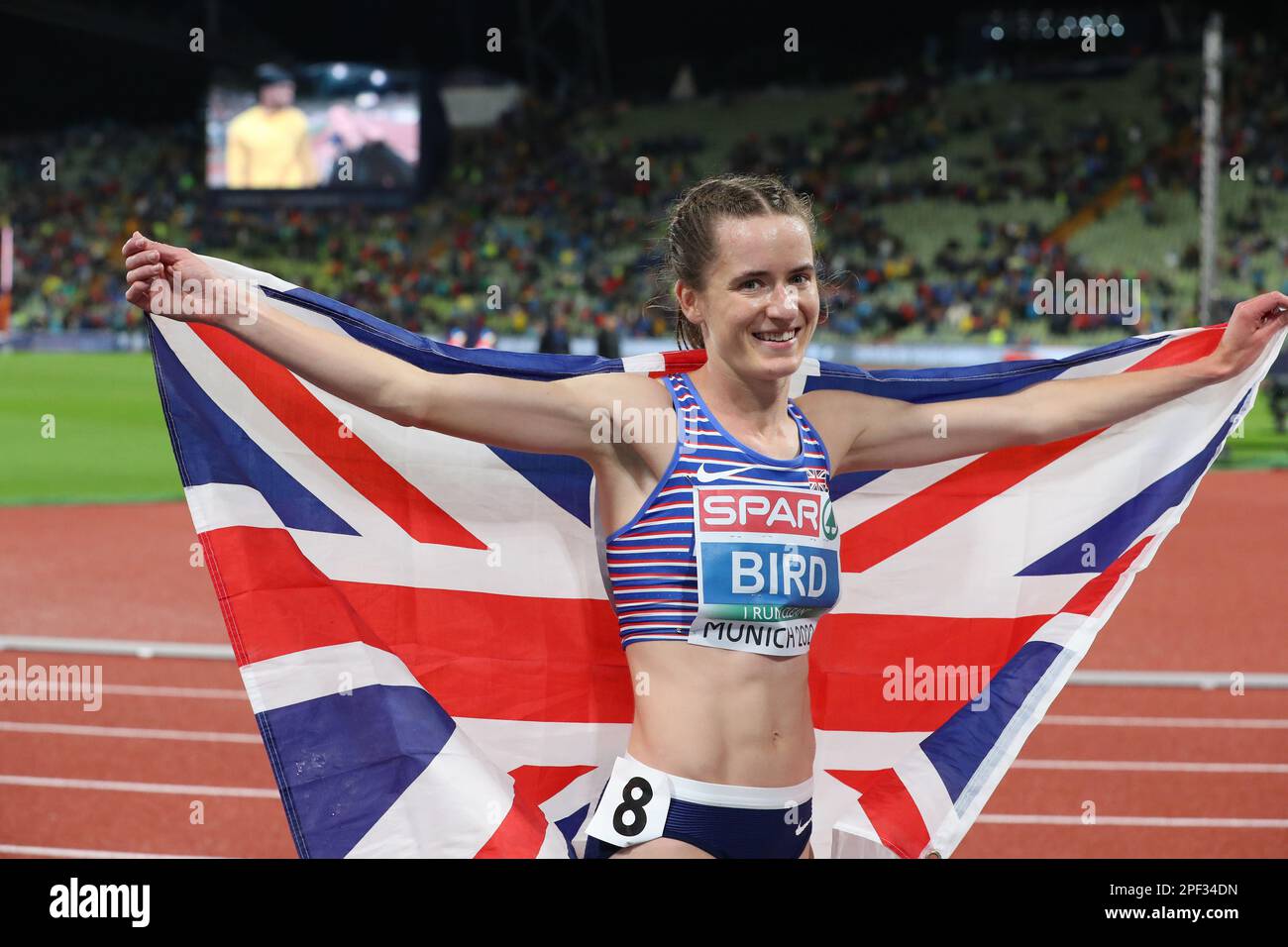Elizabeth BIRD celebrating after winning the bronze medal in the 3000m ...