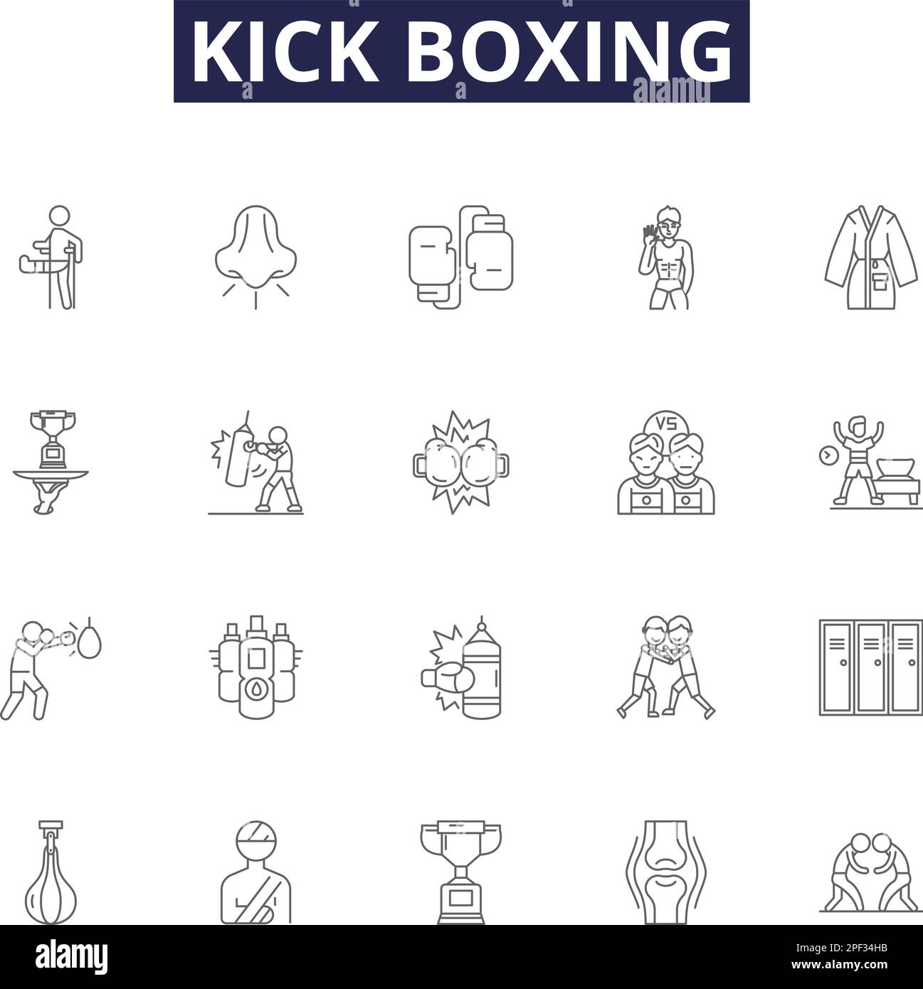 Kick boxing line vector icons and signs. Pummeling, Striking, Punching ...