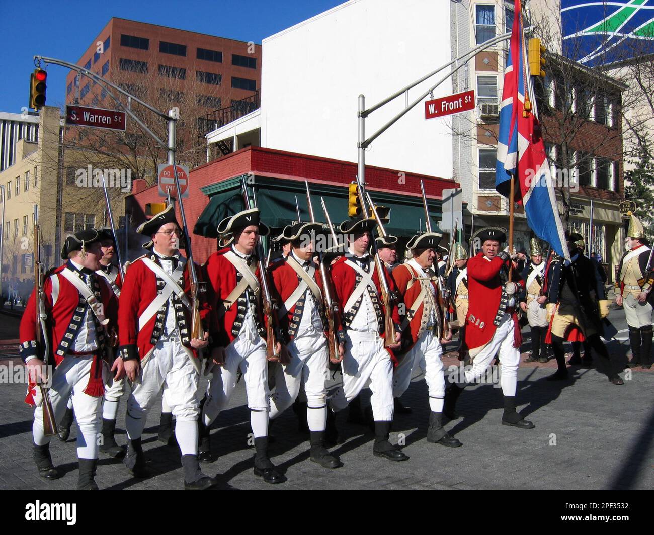British redcoats march along Front Street in downtown Trenton during ...
