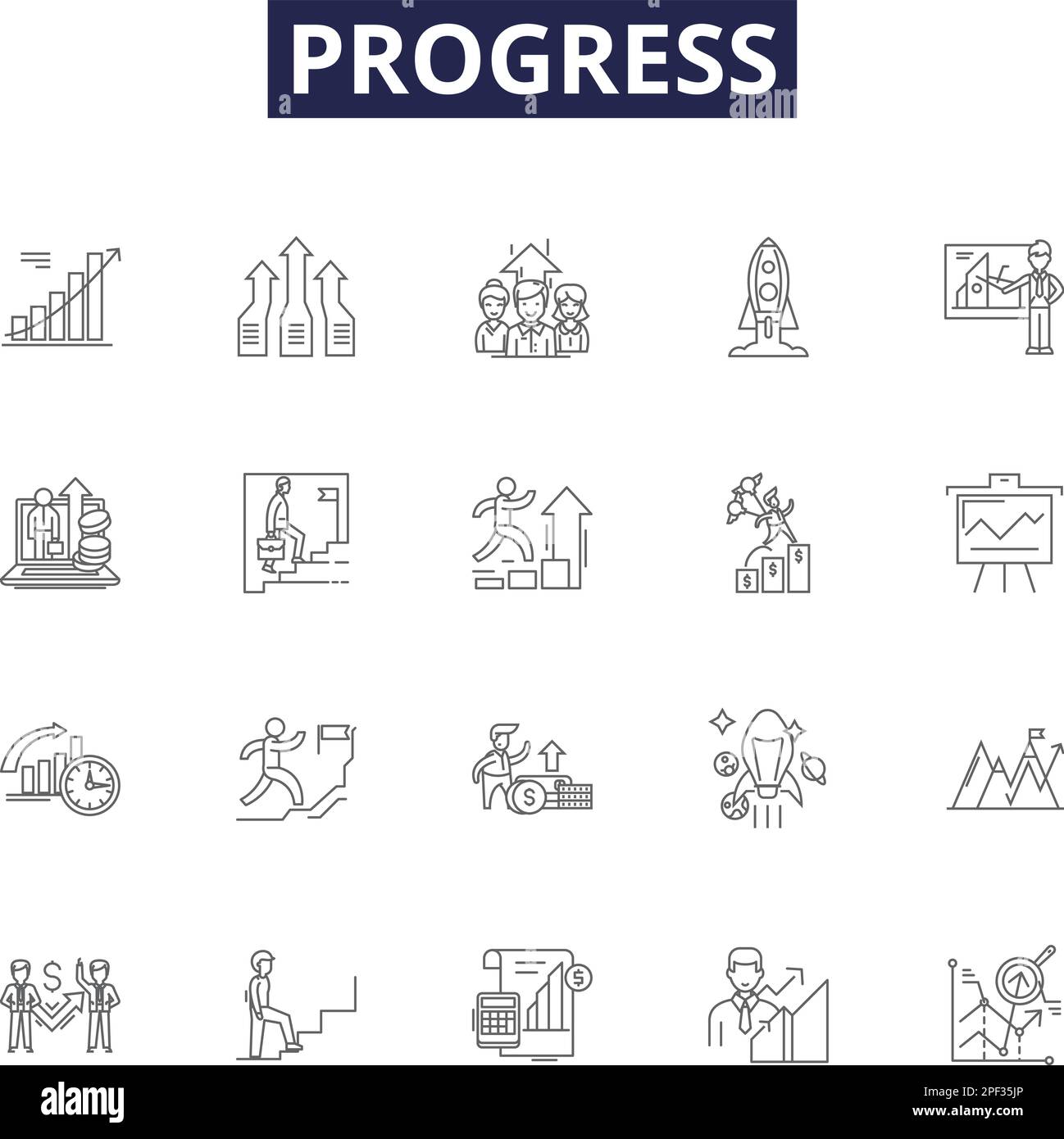 Progress line vector icons and signs. Evolve, Ascend, Grow, Succeed ...