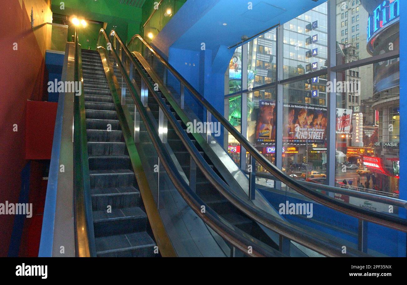 New York's 42nd Street is visible through the windows of the One Times ...