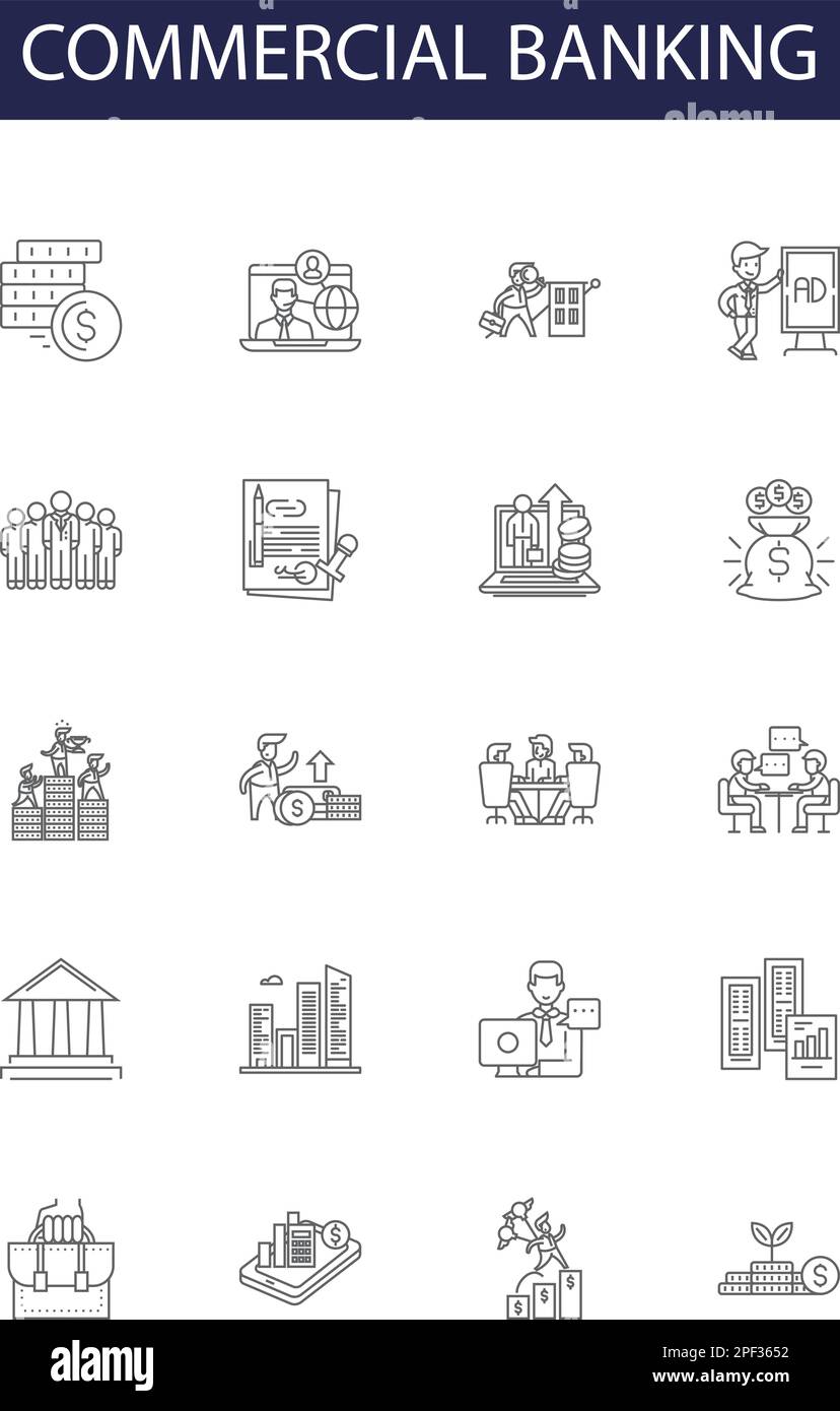 Commercial banking line vector icons and signs. banking, bank, loans ...