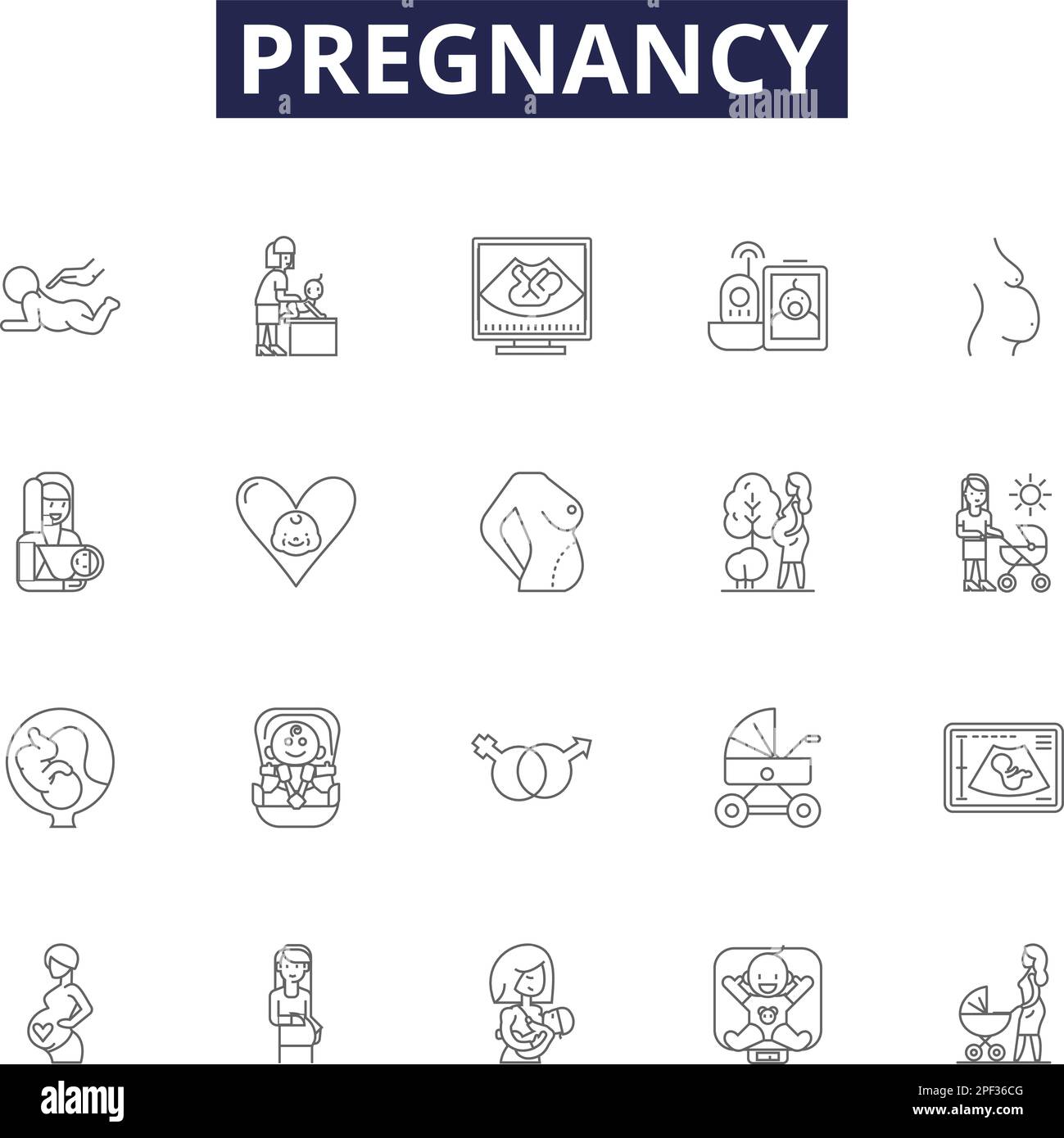 Pregnancy line vector icons and signs. fetus, maternity, gestation ...