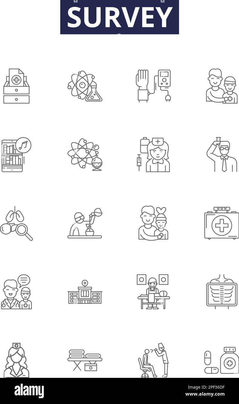 Survey line vector icons and signs. Poll, Questionnaire, Assess, Probe ...
