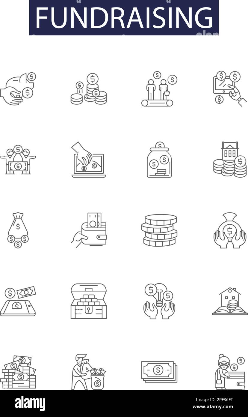 Fundraising line vector icons and signs. Procuring, Collecting, Obtaining, Rallying, Resource ...