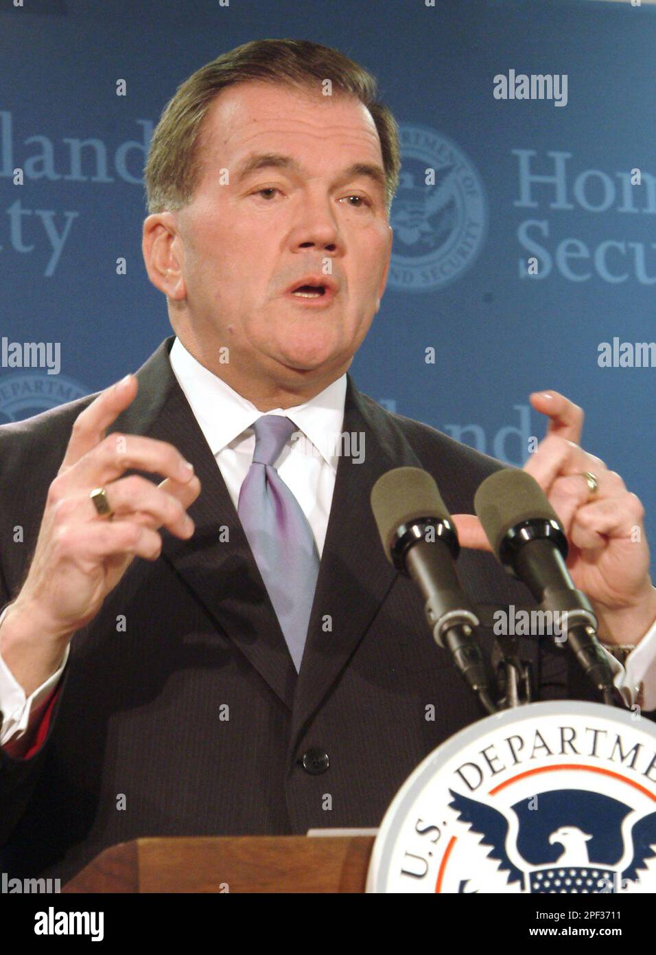 Homeland Security Secretary Tom Ridge speaks at a threat level press ...