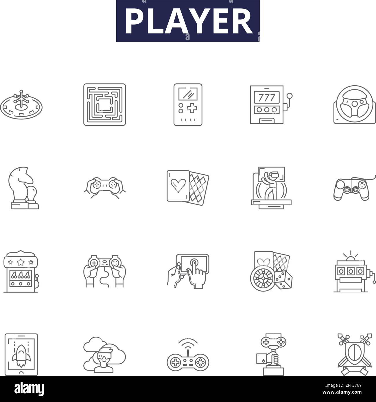 Player line vector icons and signs. Athlete, Gamer, Competitor ...