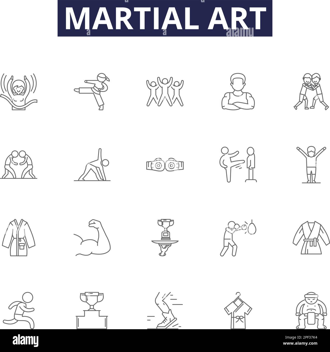 Martial art line vector icons and signs. Kung-Fu, Judo, Aikido, Tae ...