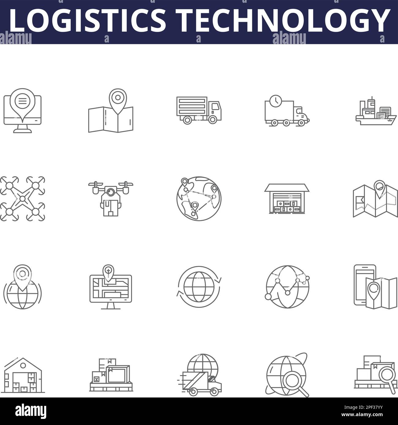 Logistics technology line vector icons and signs. Technology, Tracking ...