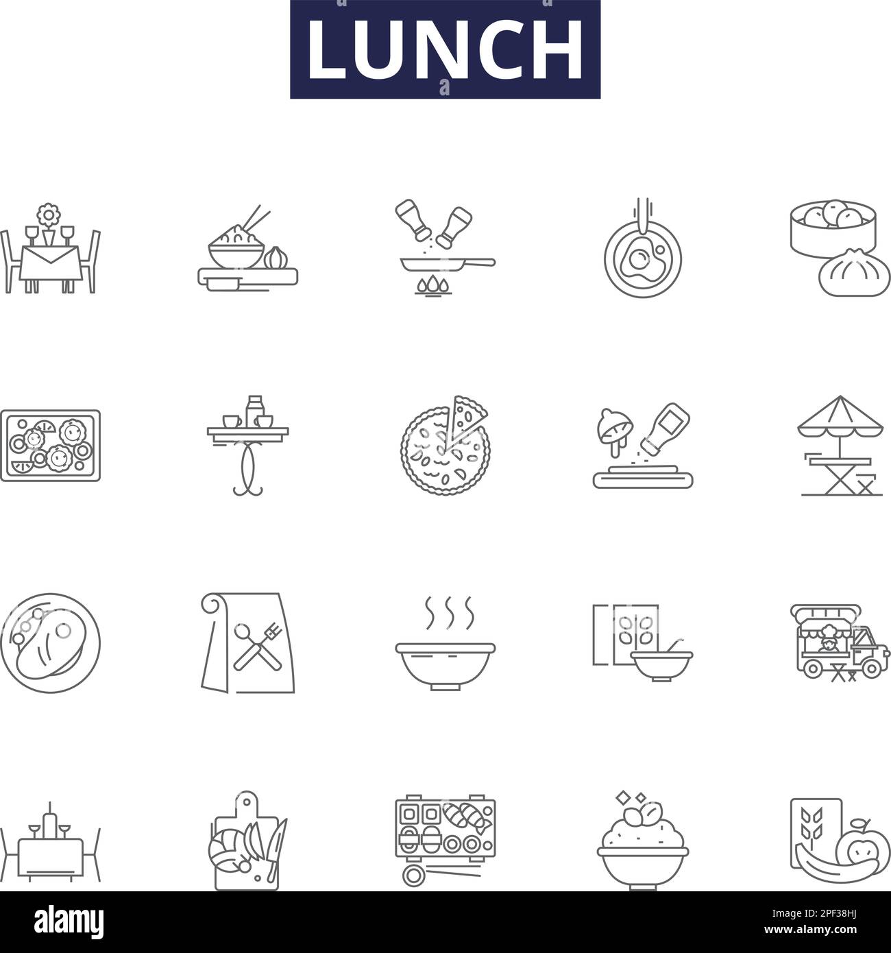 Lunch line vector icons and signs. Meal, Dine, Eat, Cuisine, Dinner ...