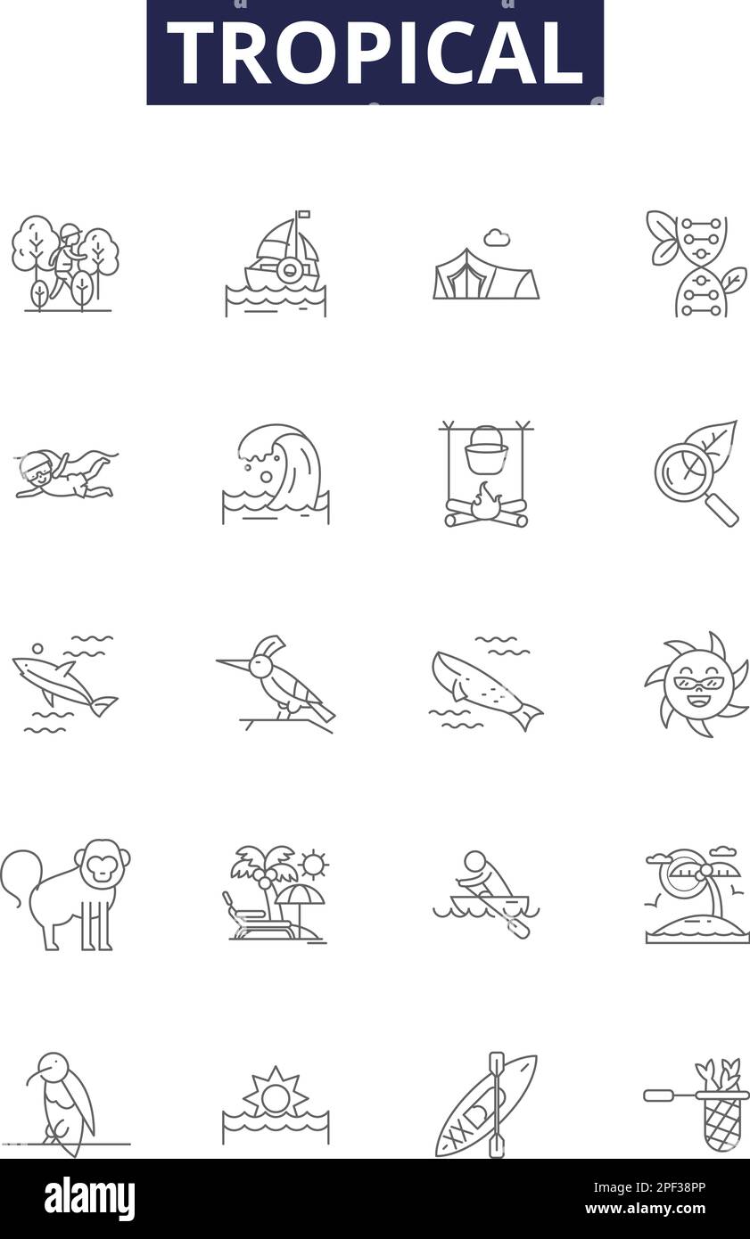 Tropical line vector icons and signs. Paradise, Climate, Island, Palm ...