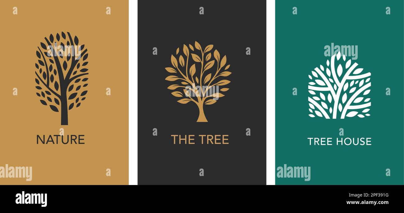 Tree logo collection. Luxury logo templates . Tree of life branch with ...