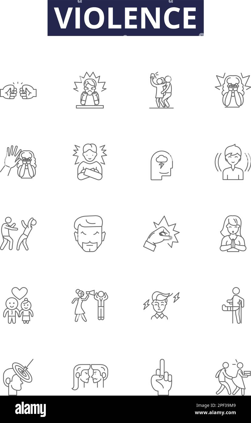Violence line vector icons and signs. Abuse, Attack, Brutality ...