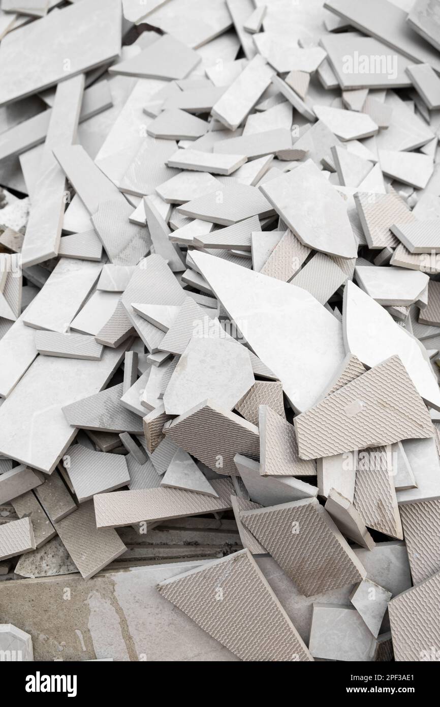 A heap of Shattered ceramic tiles, Renovation Construction Waste Stock ...