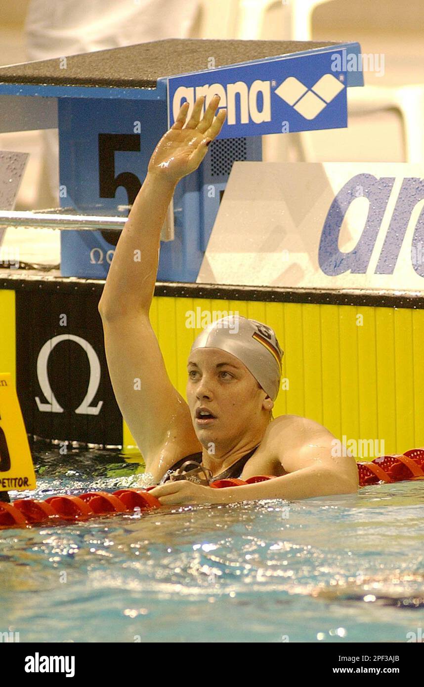 Sarah Poewe of Germany, who won the gold, acknowleging her win in the ...