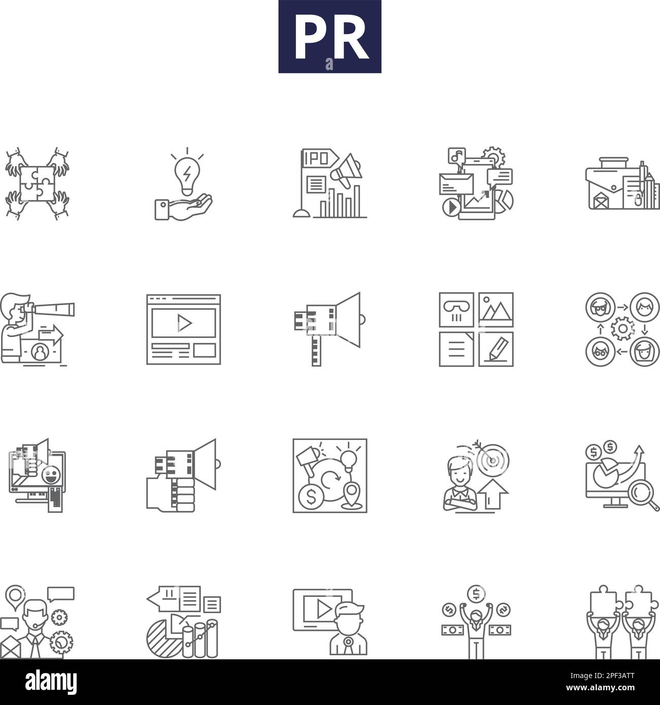 Pr line vector icons and signs. Primp, Presell, Propel, Pragmatic ...