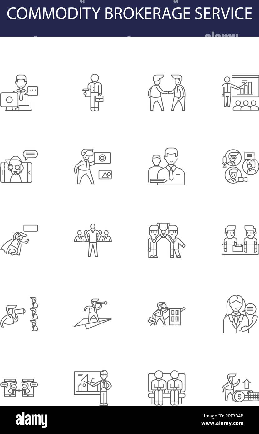 Commodity brokerage service line vector icons and signs. Brokerage ...