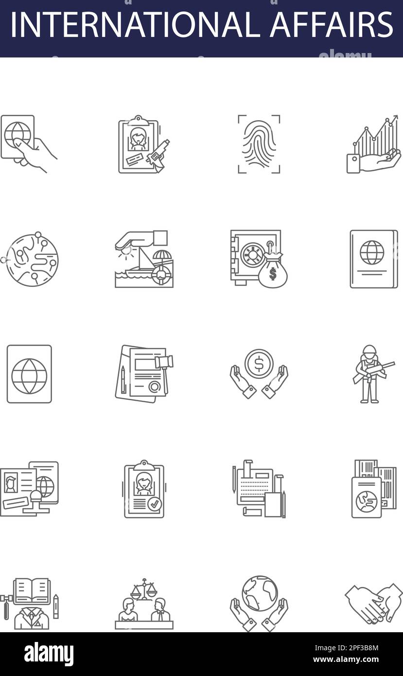 International affairs line vector icons and signs. Politics, Treaties ...