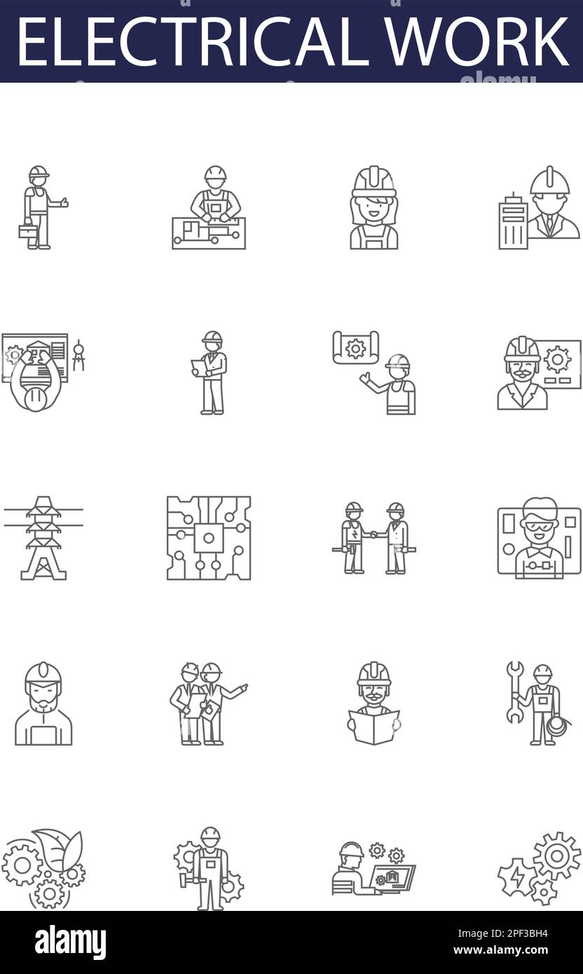 Electrical work line vector icons and signs. installation, servicing ...