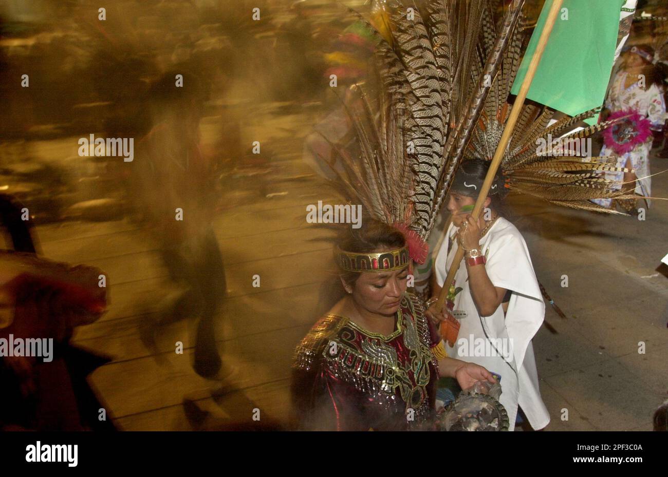 Mexican indigenous dancers rehearse a typical Aztec dance in the ...