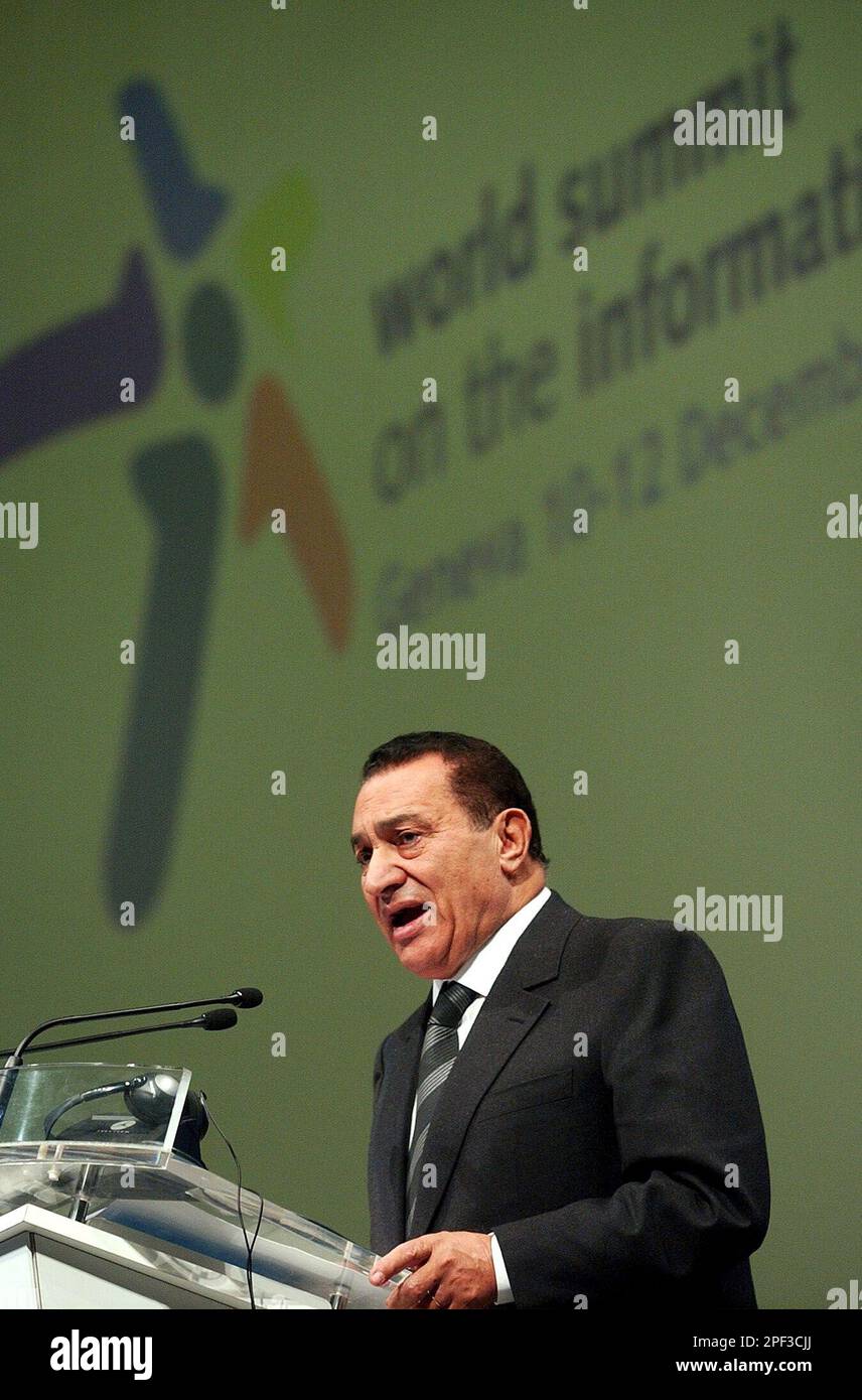 Egyptian President Hosni Mubarak speaks during the first Plenary ...