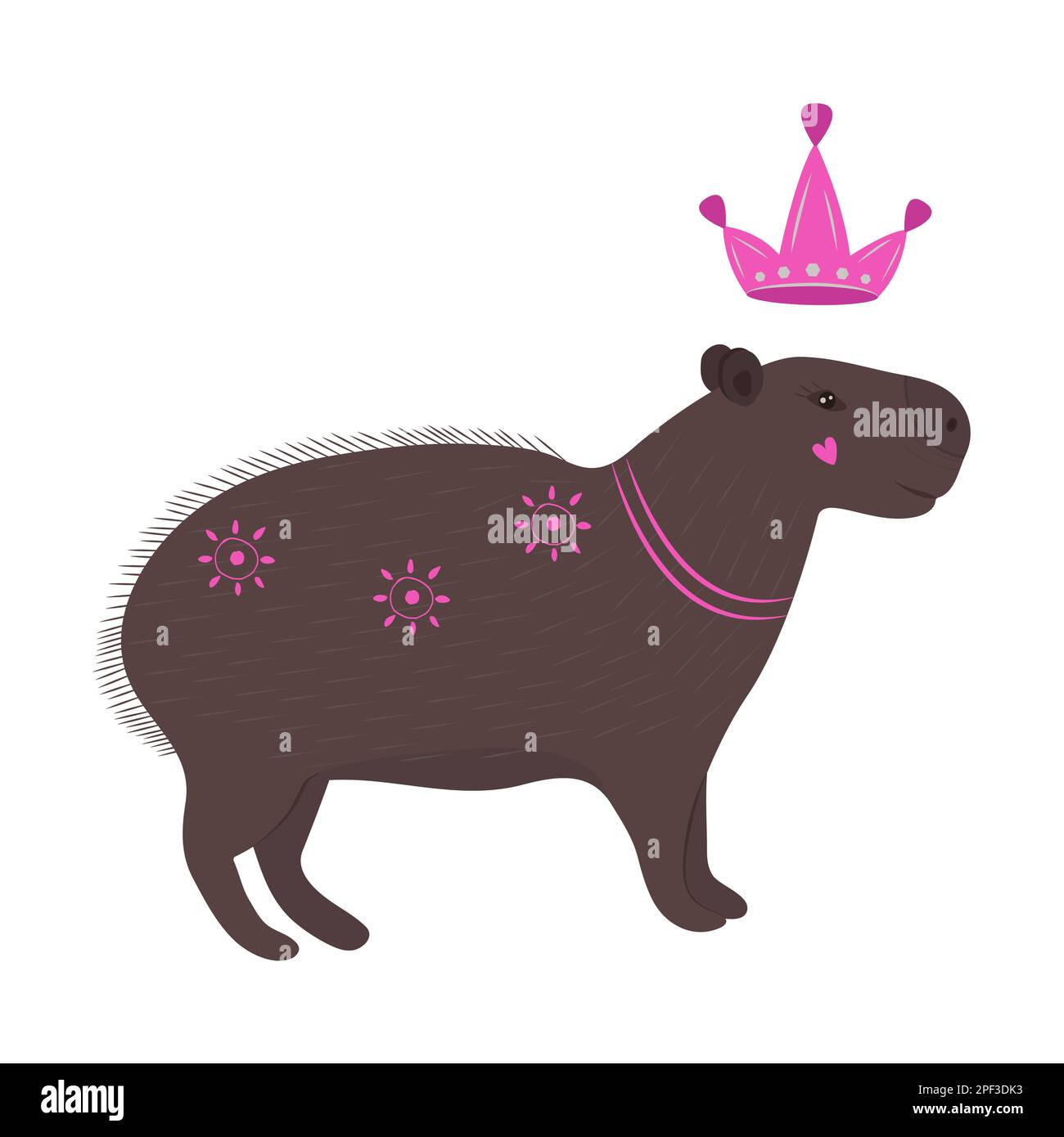 Cute capybara with crown, illustration in brown and pink colors Stock ...