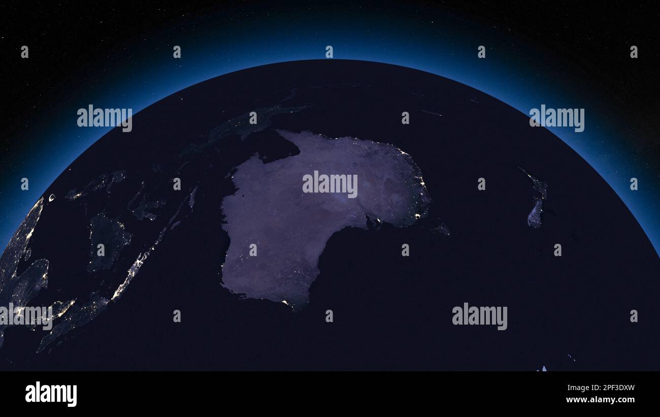 Earth globe by night focused on Australia. Dark side of Earth with ...