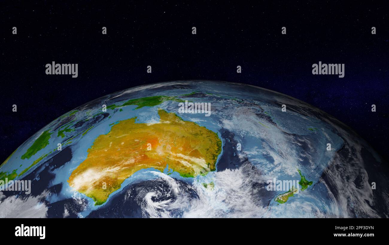 Realistic Earth globe zoomed and focused on Australia continent. Day ...