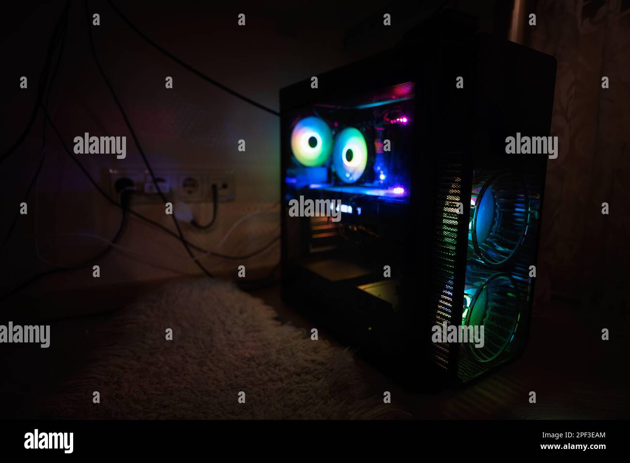 Gaming PC box with cooling setup and full RGB light inside Stock Photo ...
